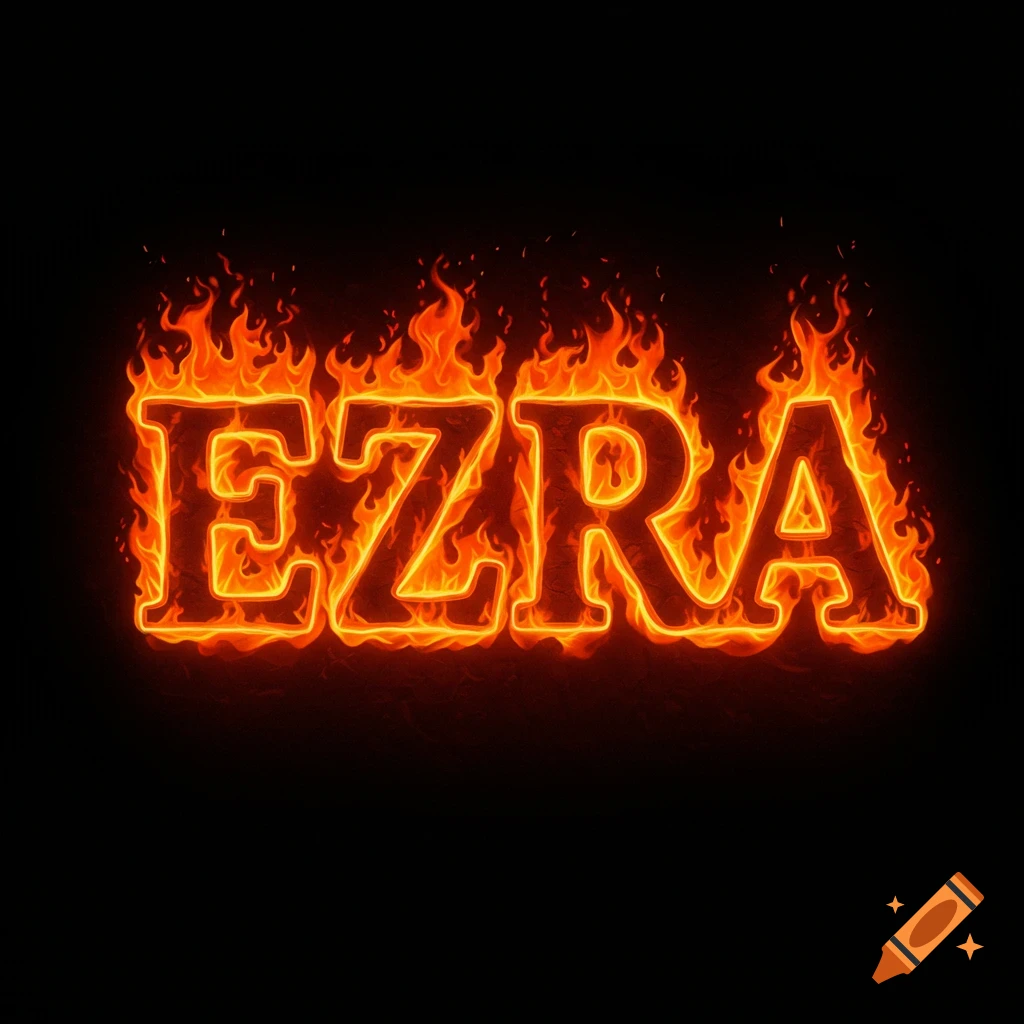 The name EZRA rendered in fiery text. on Craiyon