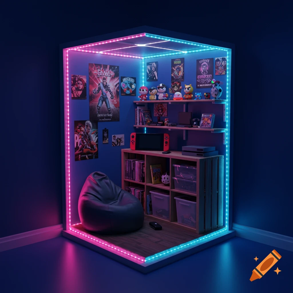 Small game room in converted closet on Craiyon