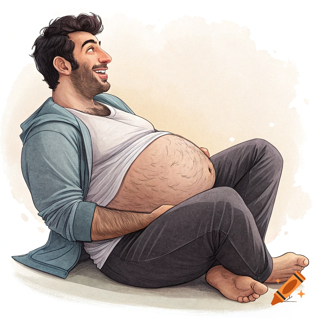 Drawing of a very fat Justin Baldoni with a huge belly on Craiyon