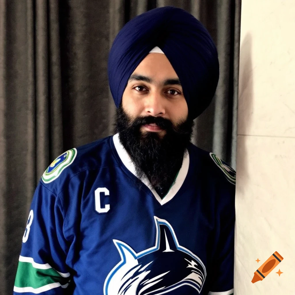 Satinder Sartaj in Canucks jersey on Craiyon