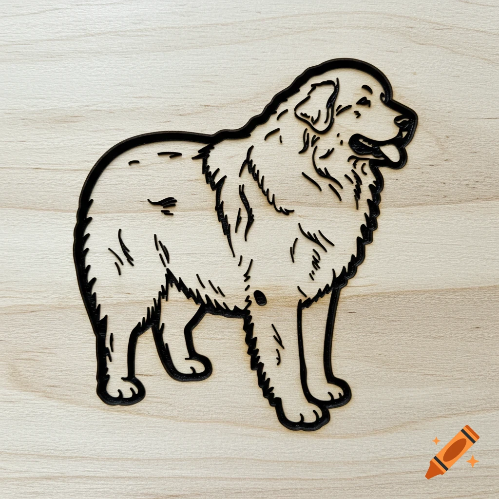 Silhouette of a Great Pyrenees dog for CNC engraving on Craiyon