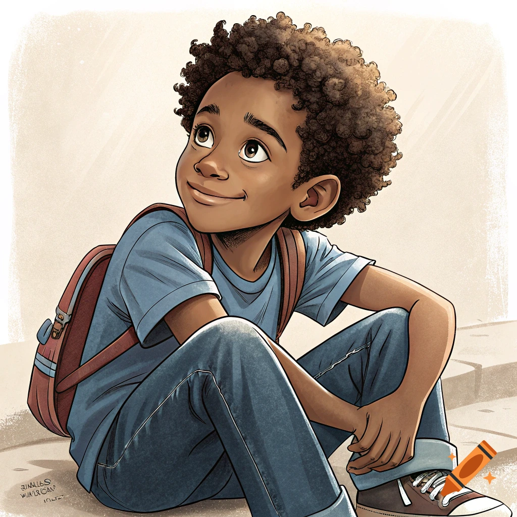 Illustration of an adult hand touching a young black boy with glasses ...