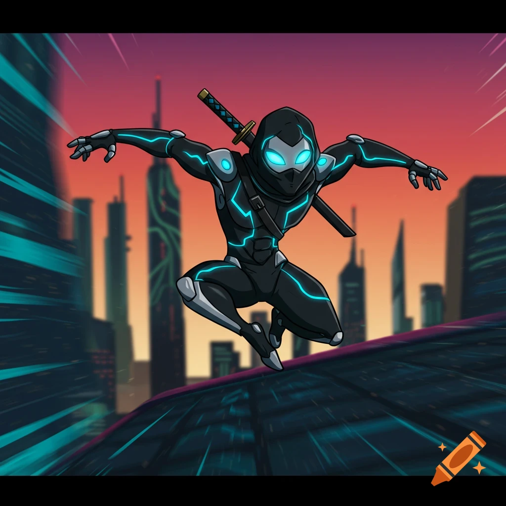 Futuristic ninja android in 2000s cartoon style on Craiyon