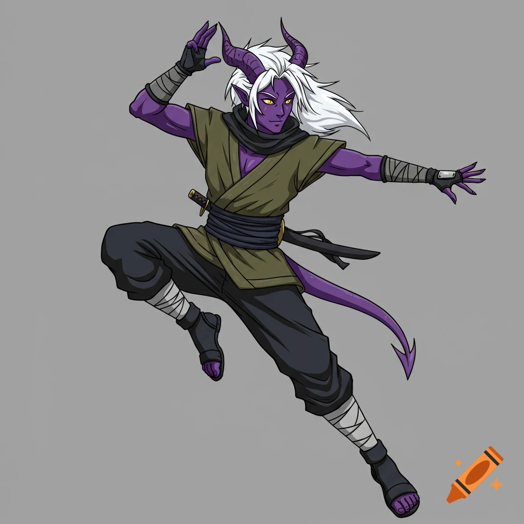 Male tiefling ninja in retro anime style on Craiyon