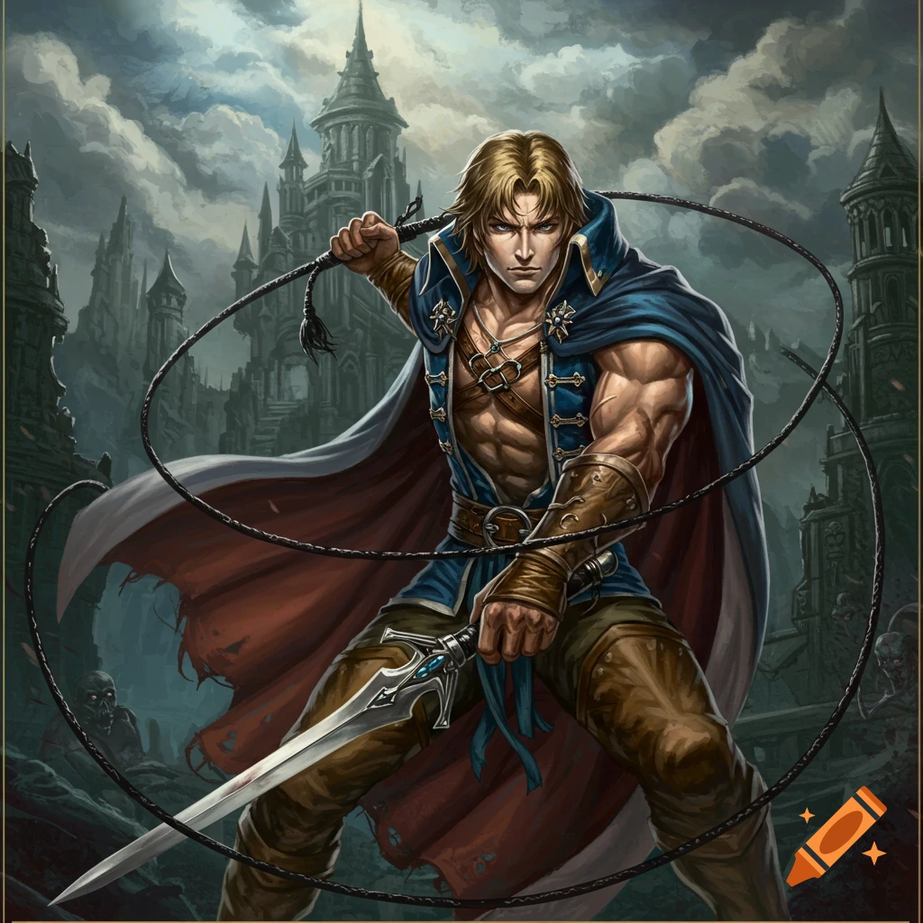 Simon Belmont with whip on Craiyon