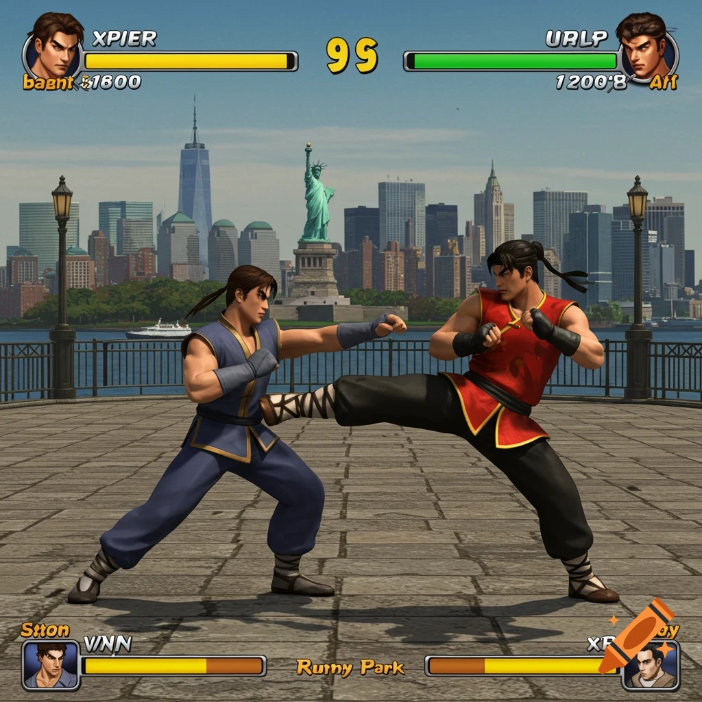 3D fighting game, PS2 graphics, kung fu in Battery Park, New York City ...