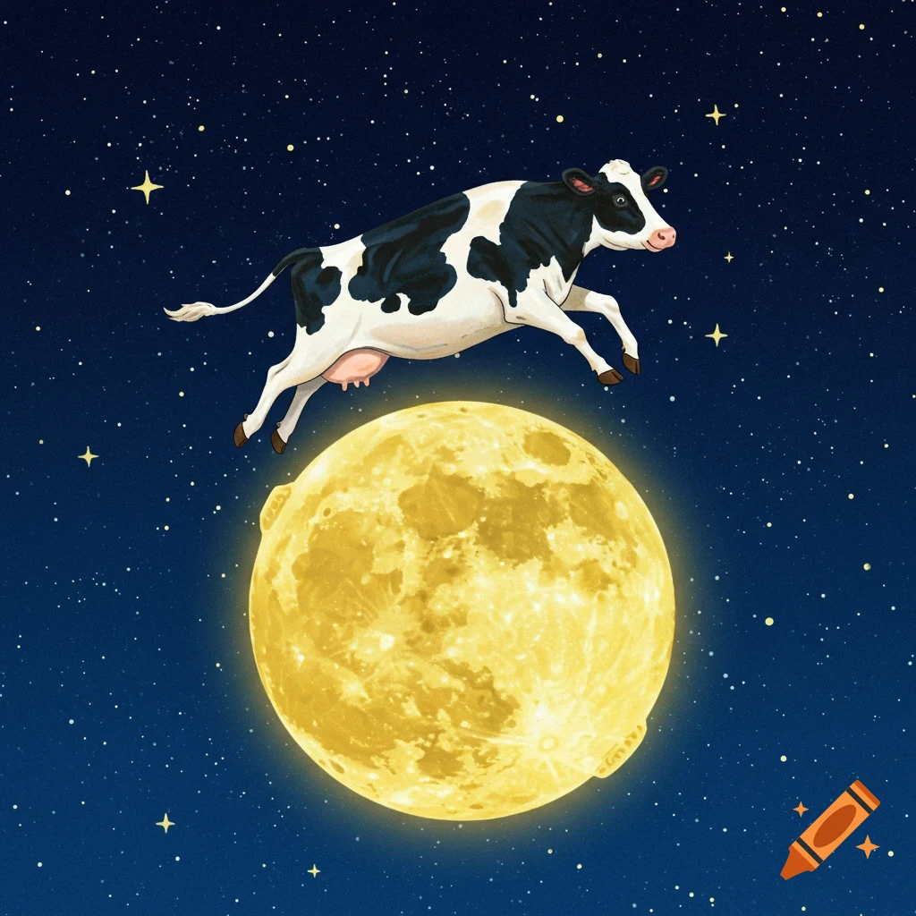 A cow jumping over the moon on Craiyon