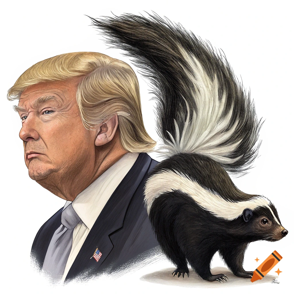 Illustration of Donald Trump's head on a skunk's body. on Craiyon