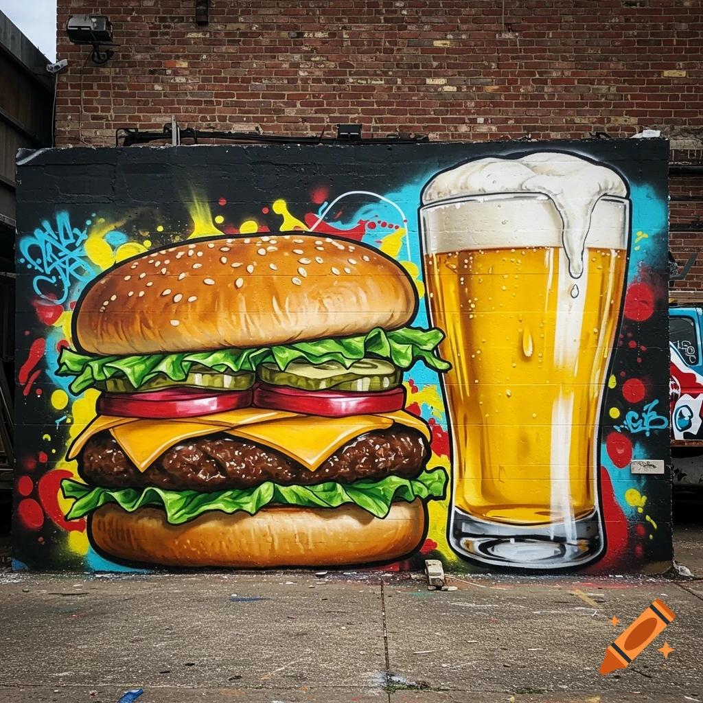Beer and burgers graffiti art on Craiyon