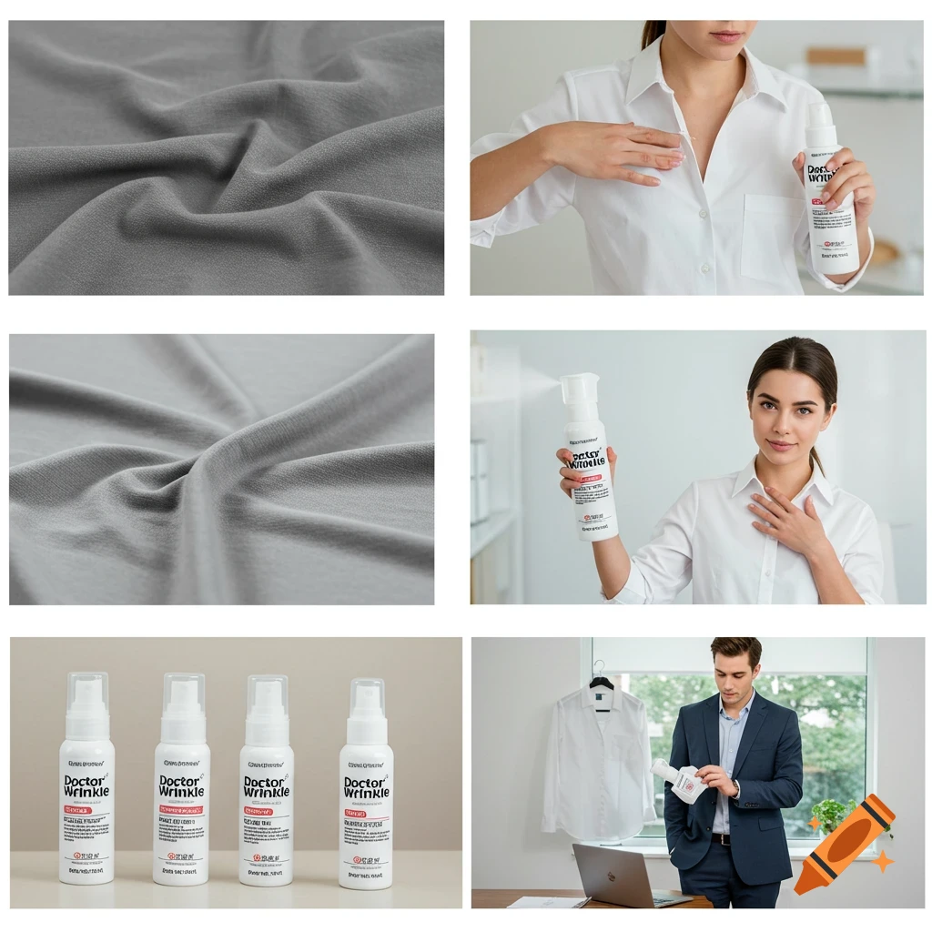 DoctorWrinkle wrinkle releaser spray advertising photo on Craiyon
