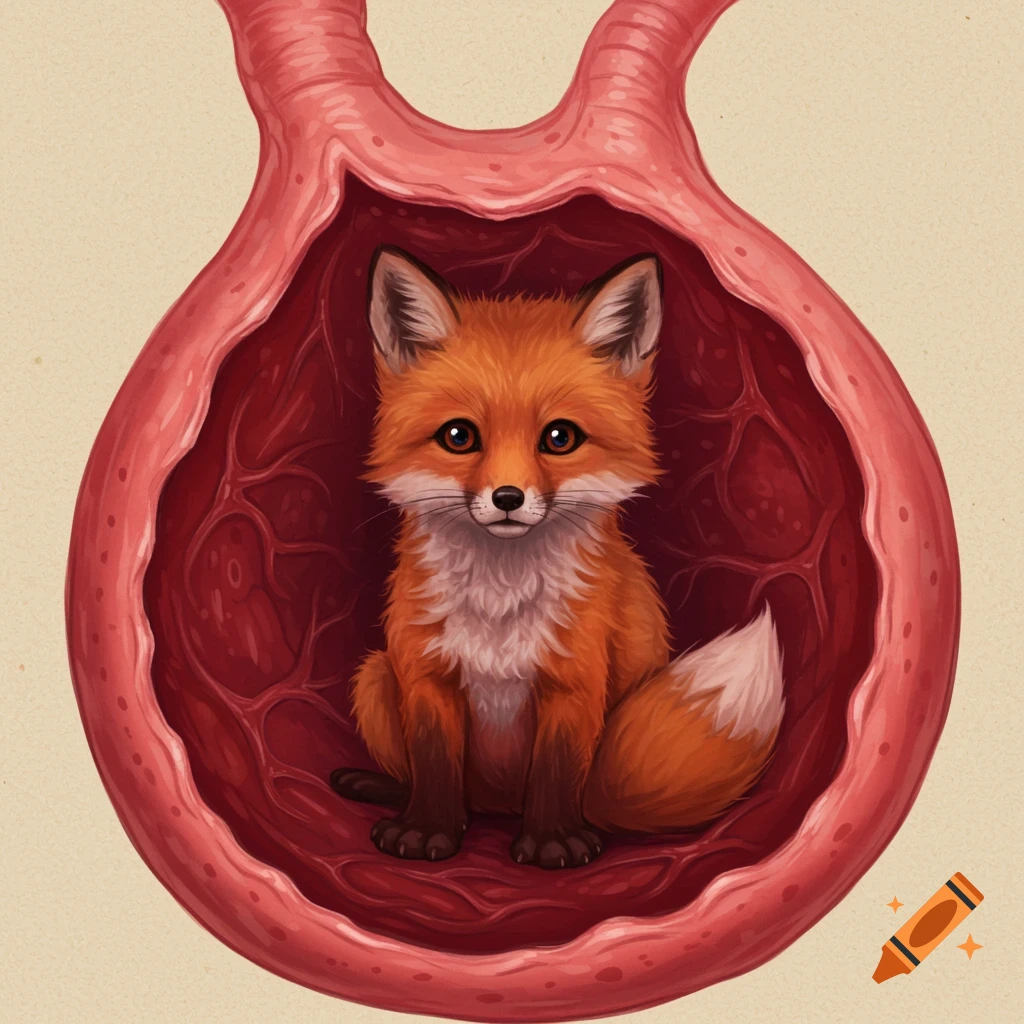 Baby fox in a stomach on Craiyon