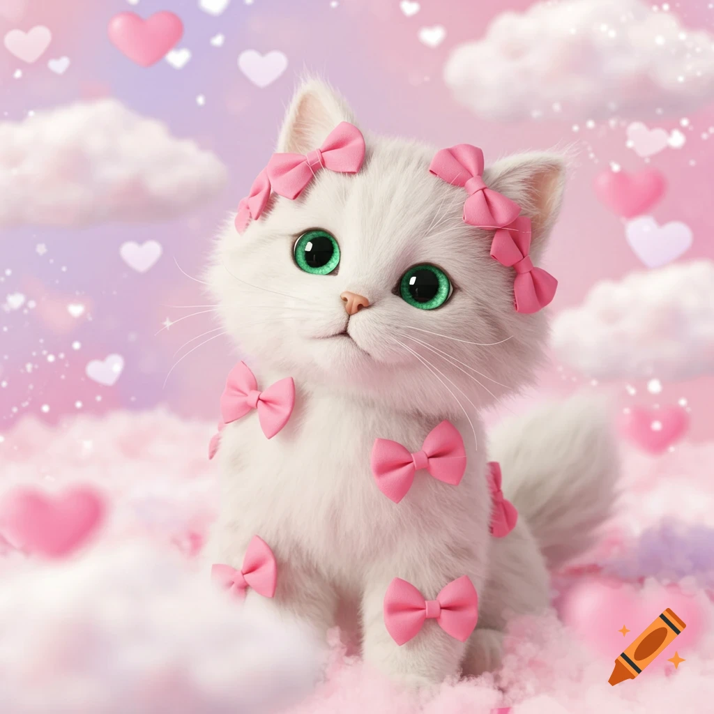 Fluffy White Kitten With A Bow