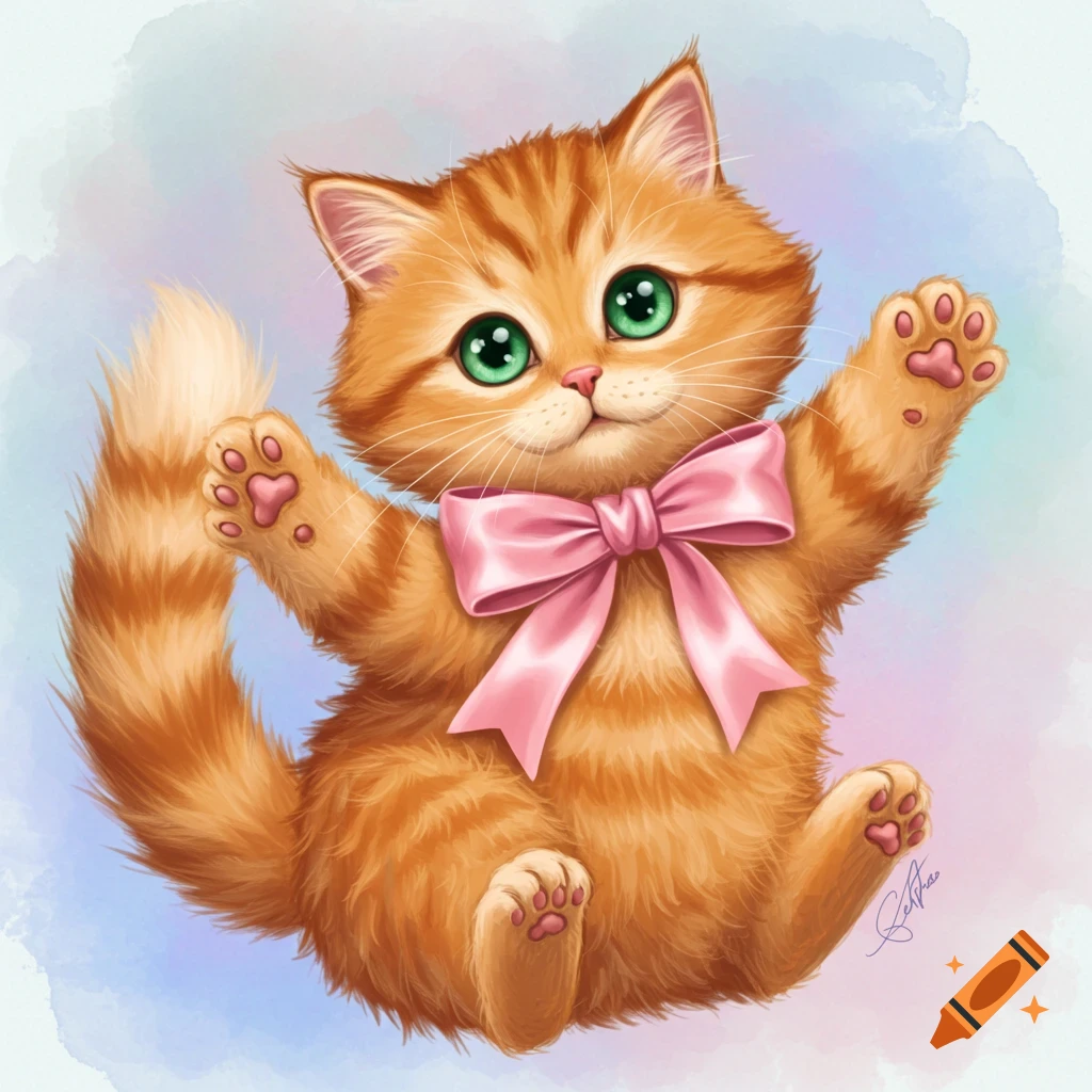 Cute cat with a pink bow on Craiyon
