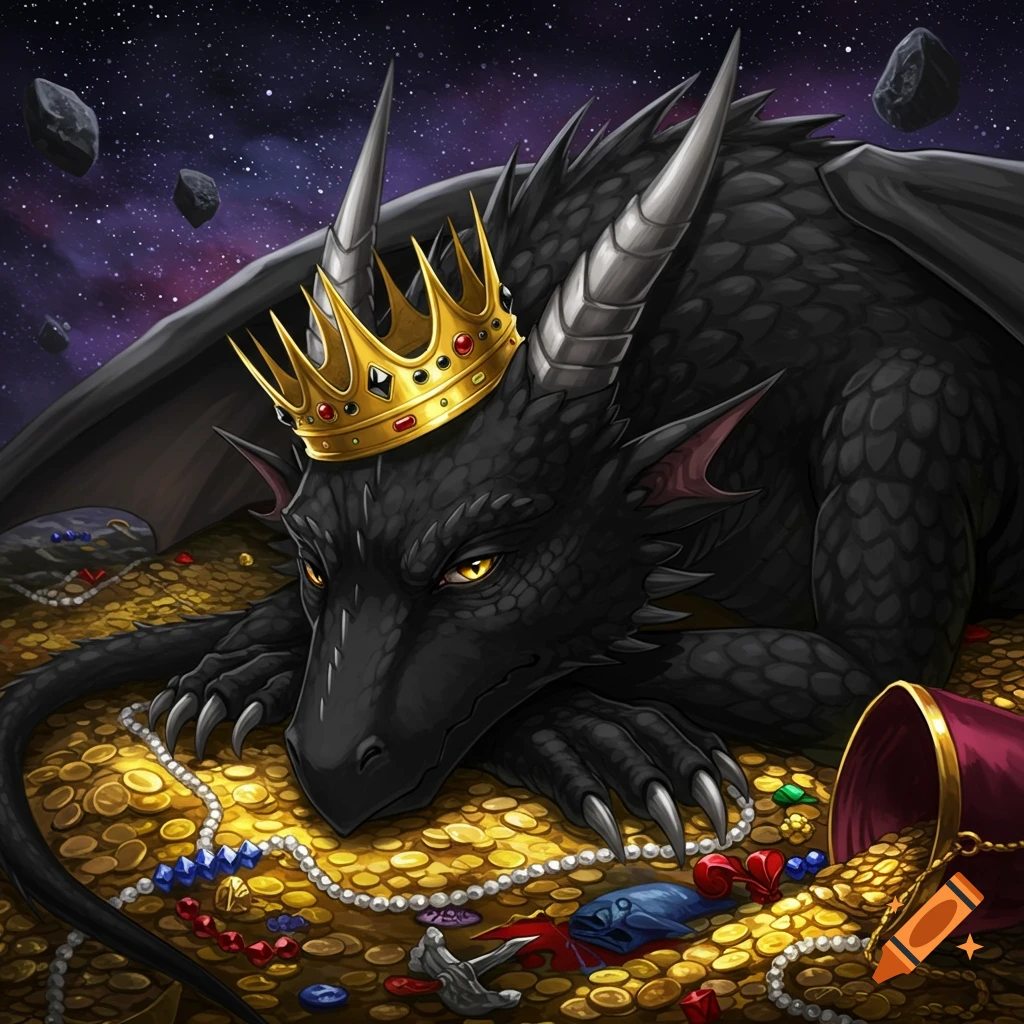 Black anime dragon with a crown on Craiyon