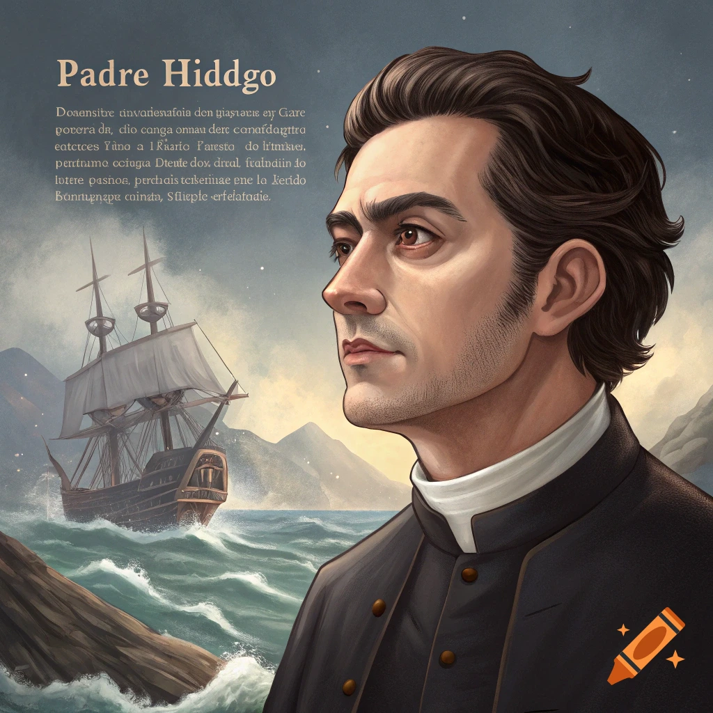 Padre Hidalgo, a priest with dark brown hair, adventuring with pirates ...
