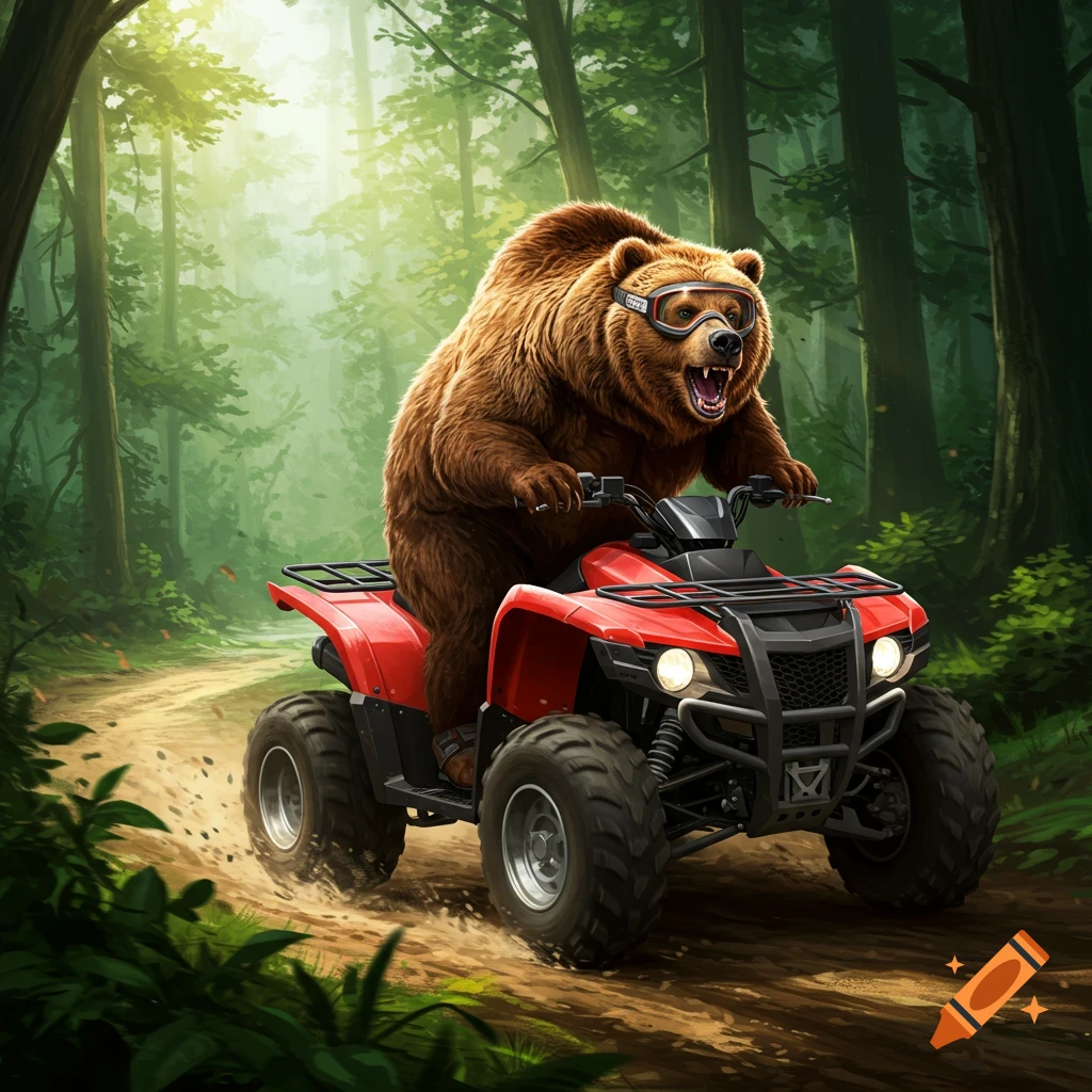 Bear racing on a quad on Craiyon