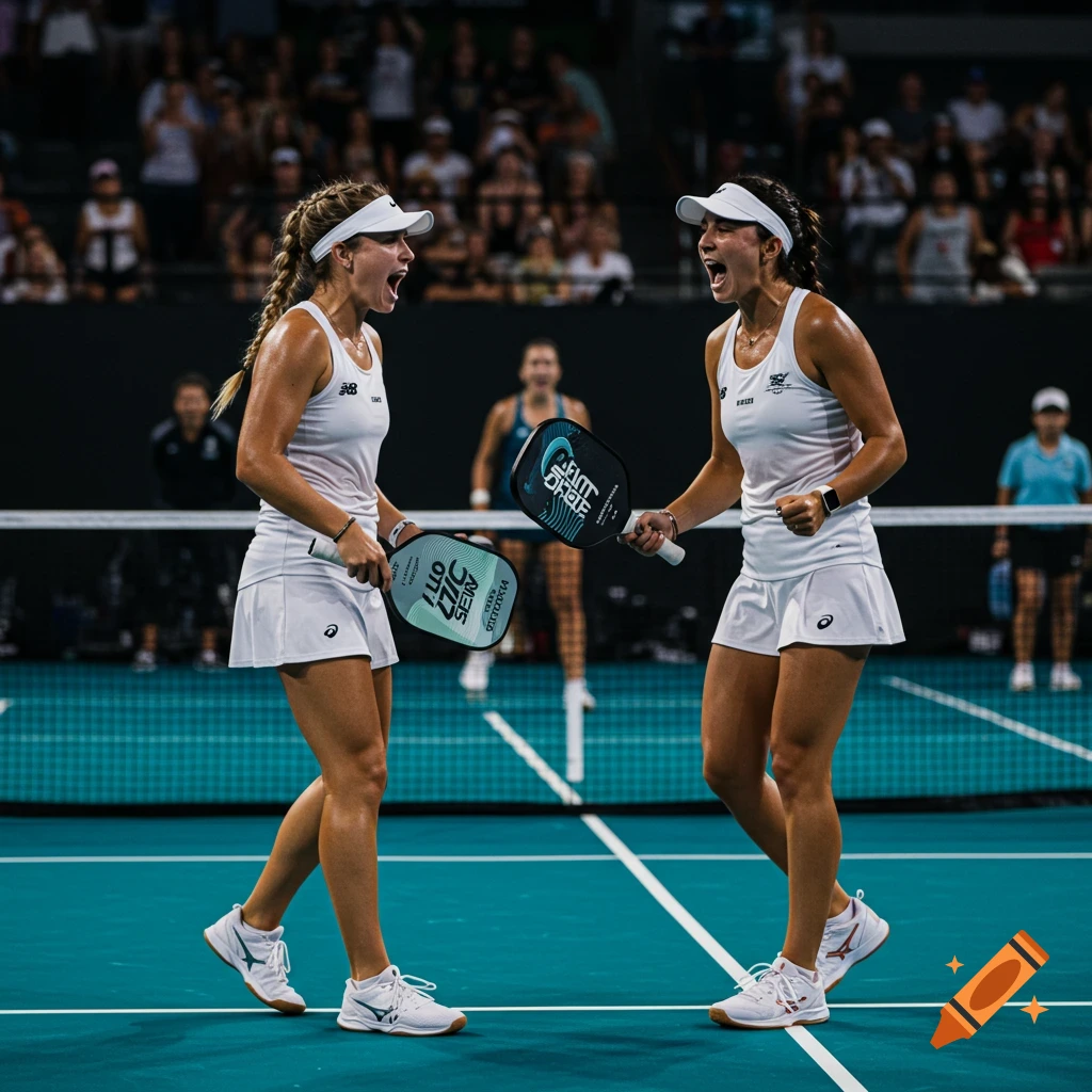 Photorealistic women's pickleball doubles team winning on Craiyon