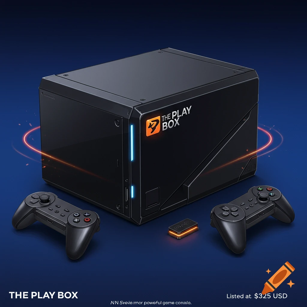 Play Box game console priced at 325 USD on Craiyon