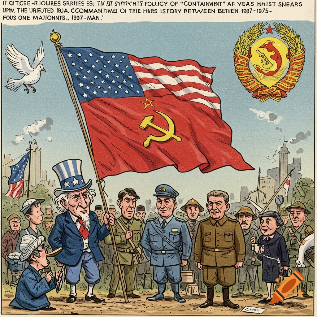 Political cartoon criticizing US containment policy during the Vietnam ...