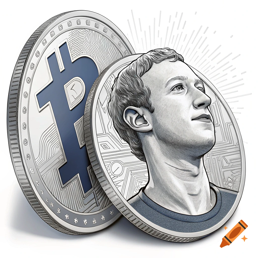 Silver coins with Zuckerberg's face and Meta symbol on Craiyon