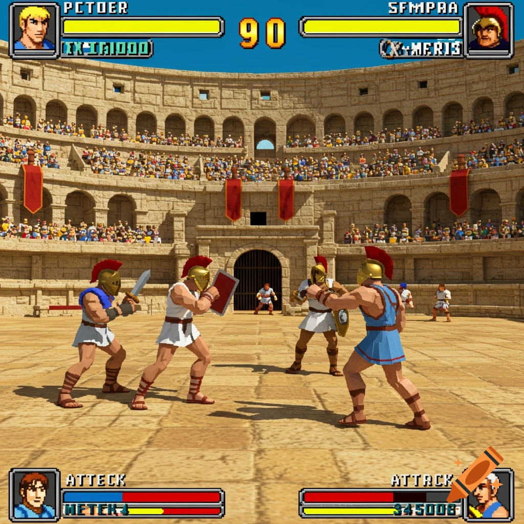 PS1-style 3D fighting game in a Roman colosseum on Craiyon