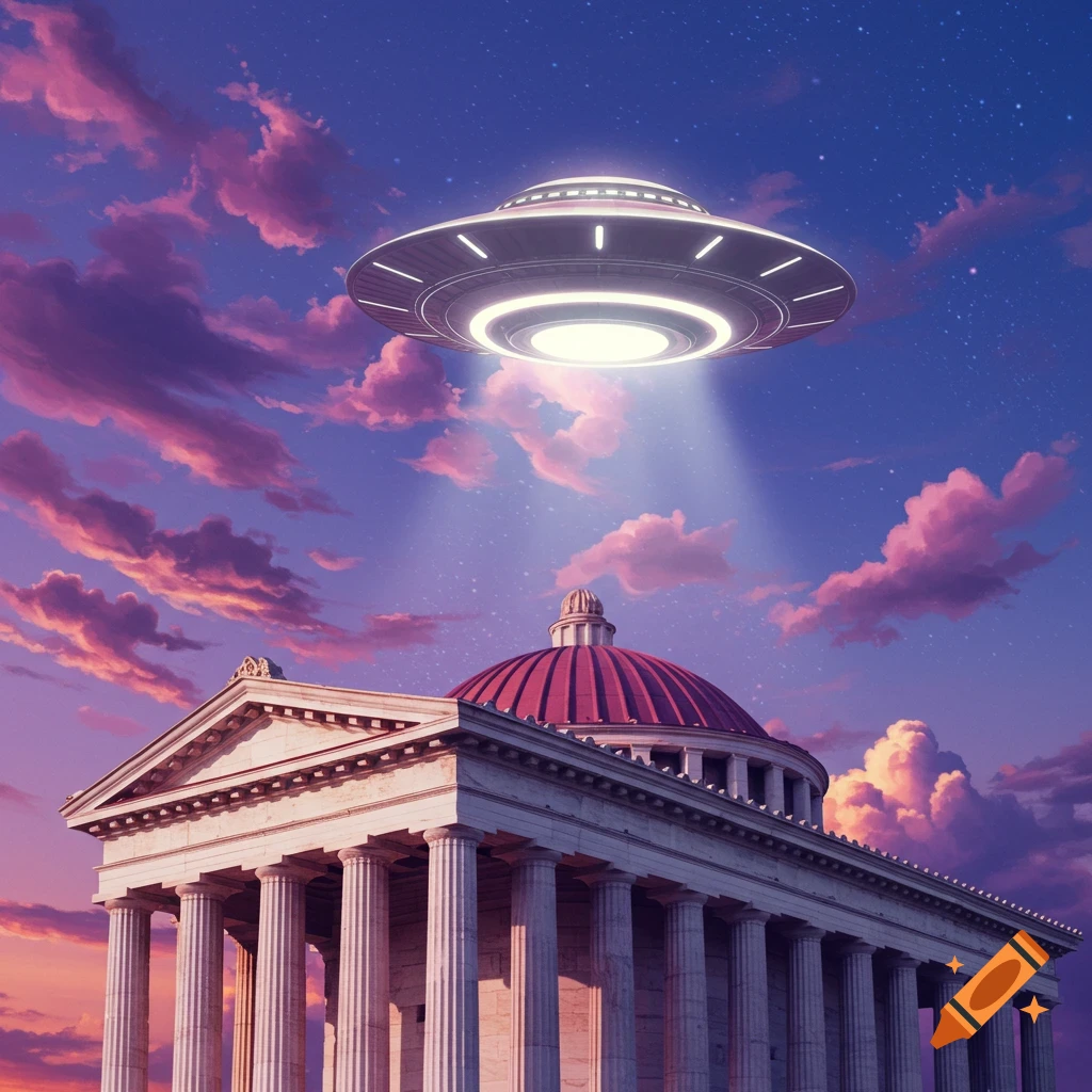 UFO above a domed Greek temple on Craiyon