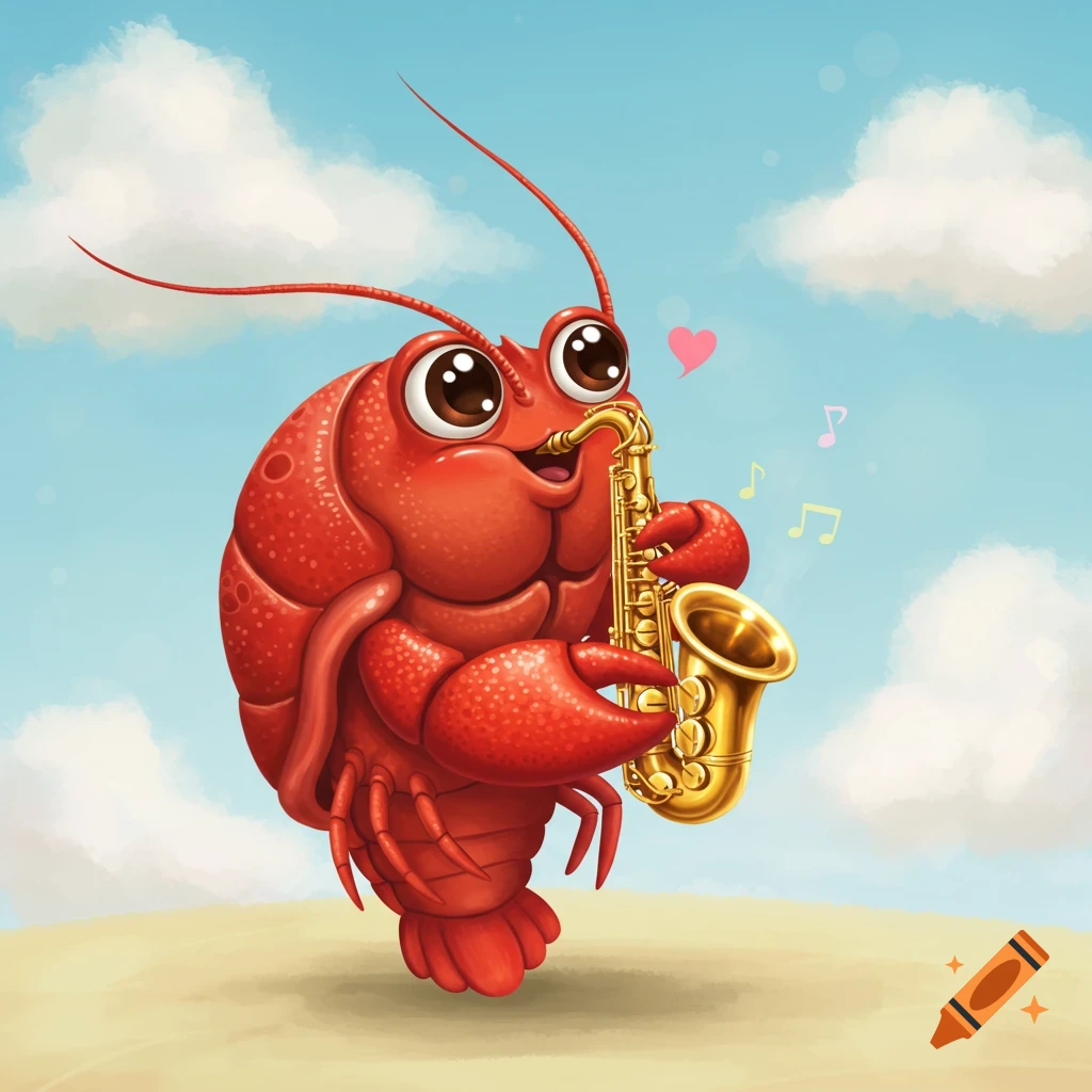 Crawfish playing saxophone on Craiyon