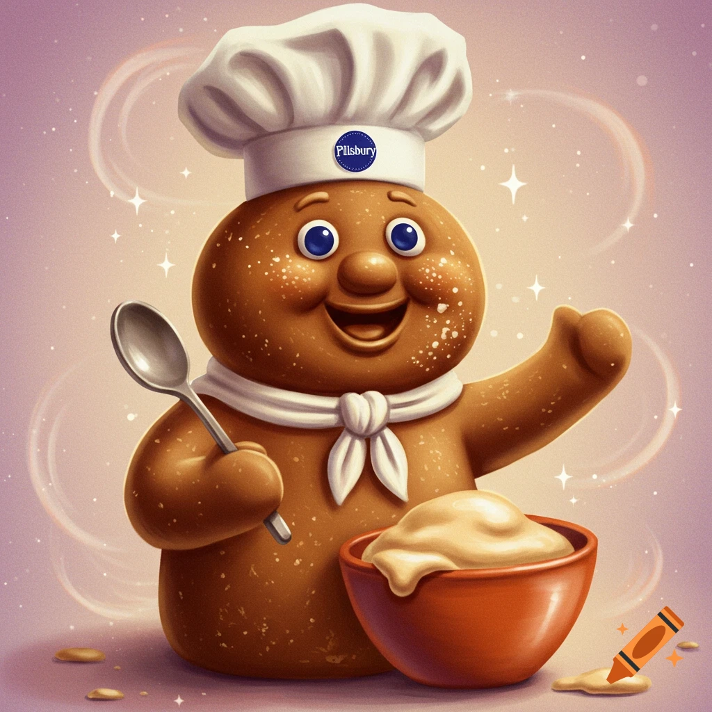 Pumpernickel colored Pillsbury Doughboy 3D render on Craiyon