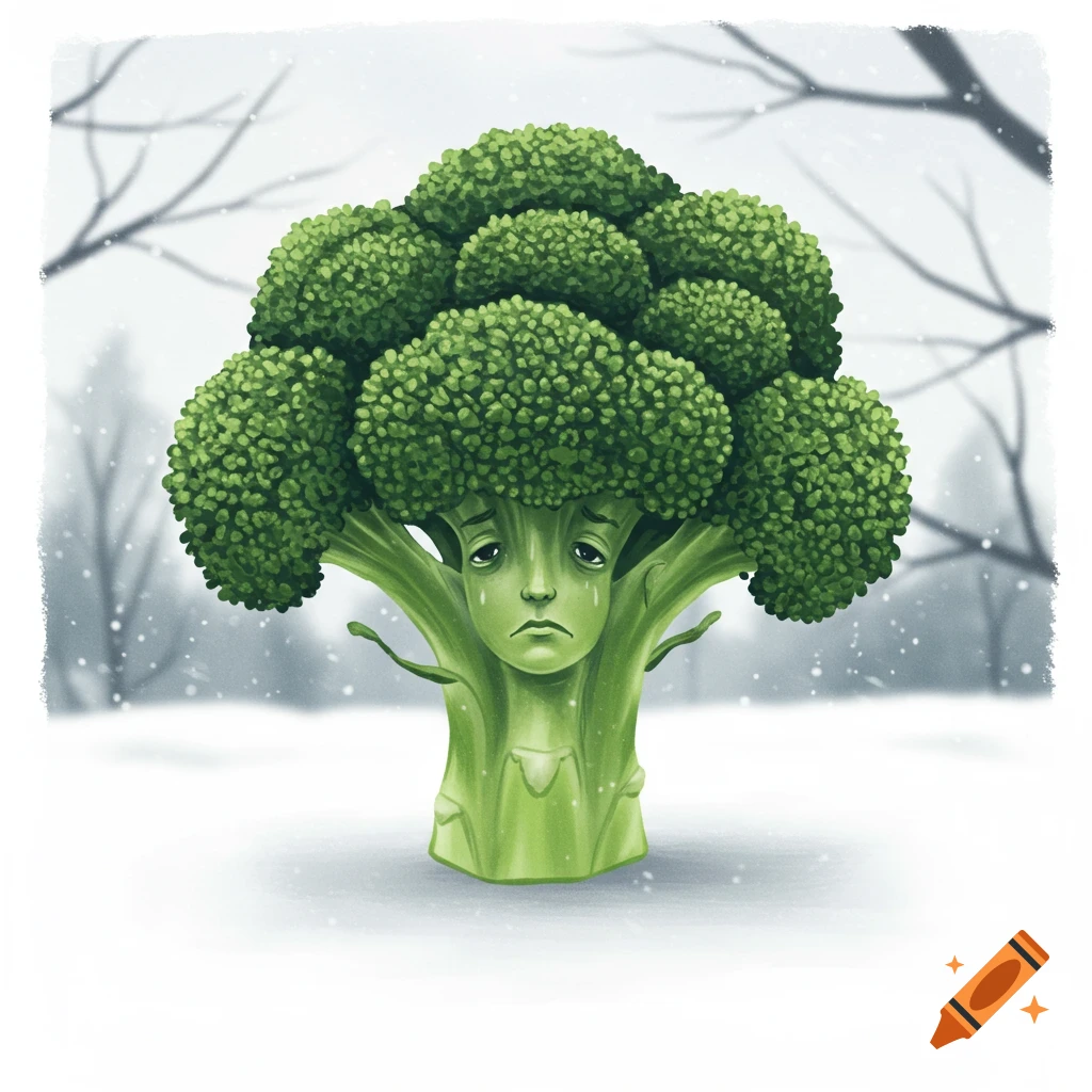 Black and white cartoon broccoli character with face, arms, and legs ...