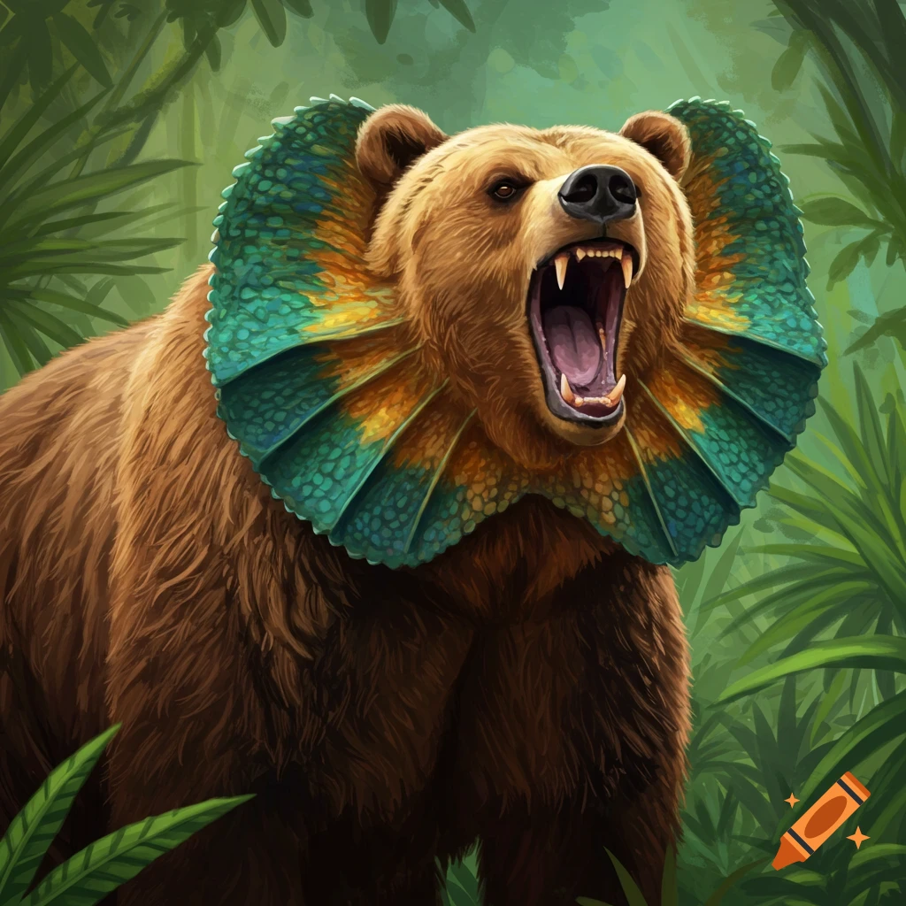Bear with frilled lizard frills on Craiyon