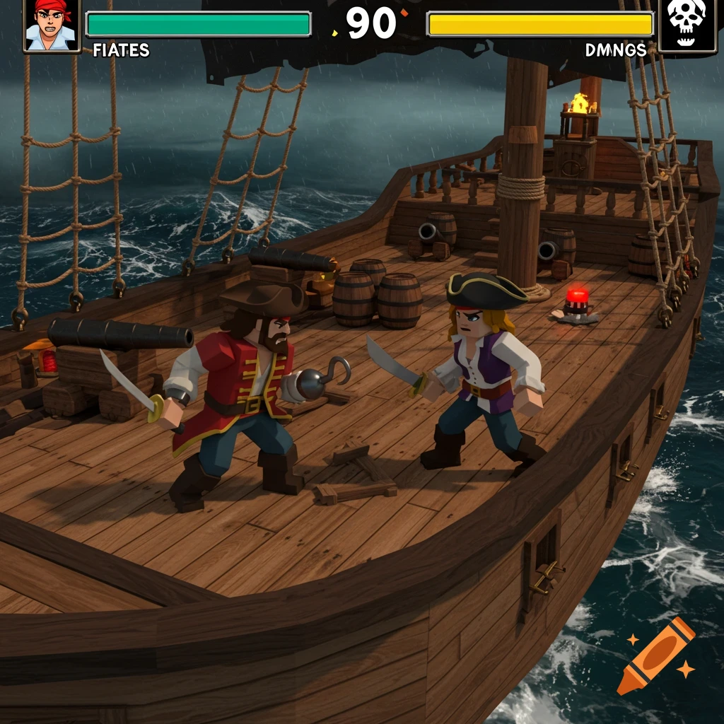PS1 3D graphics fighting game on a Pirate Ship on Craiyon