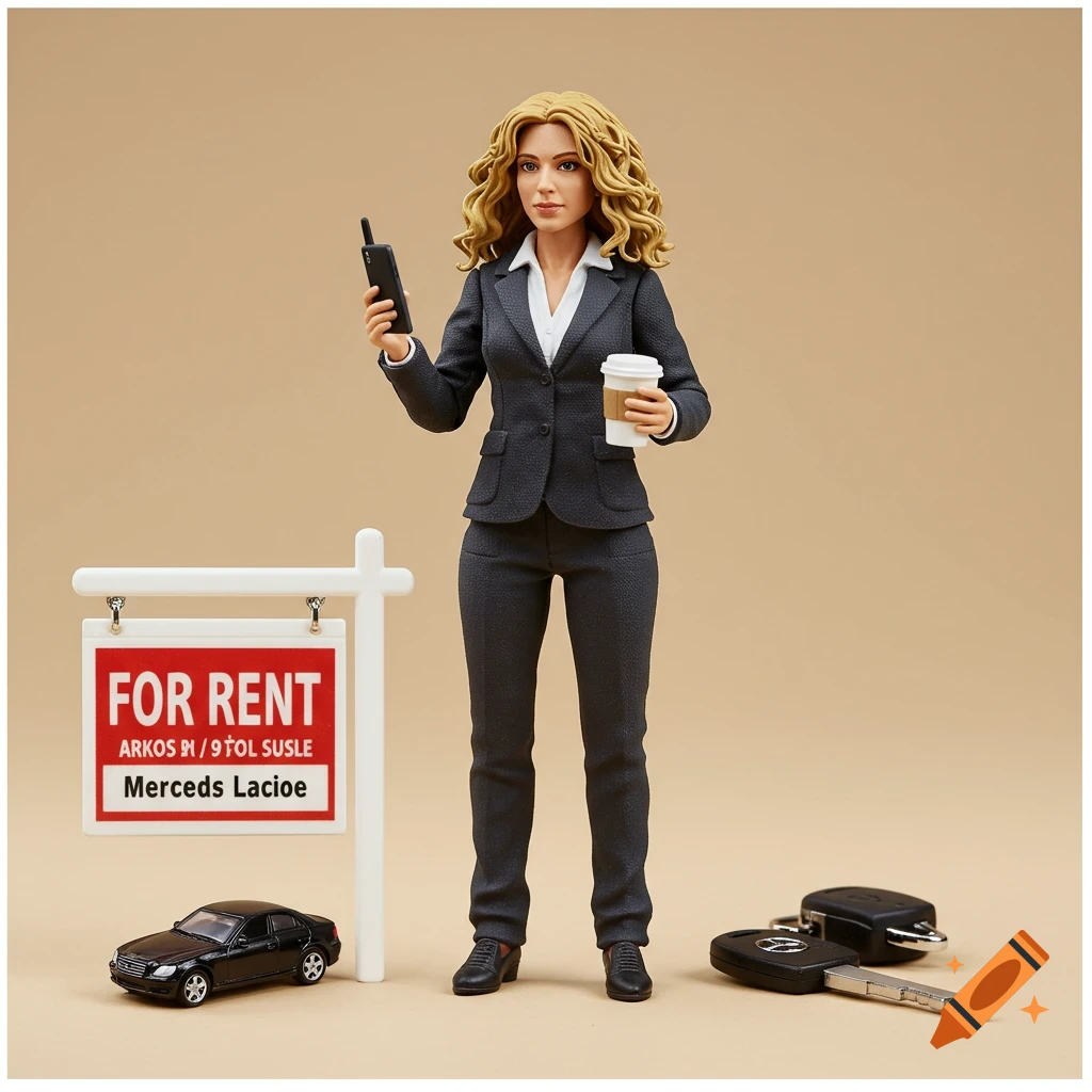 3D render of female realtor action figure with accessories on Craiyon