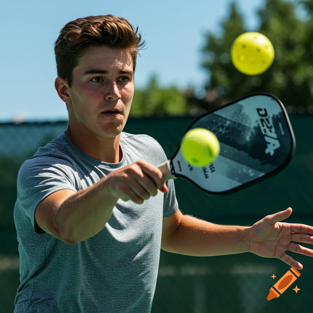 Pickleball player action shot on outdoor court on Craiyon