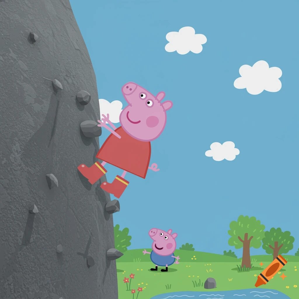 Peppa Pig rock climbing illustration on Craiyon