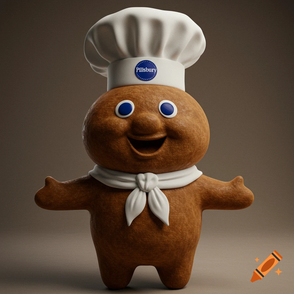 Pumpernickel colored Pillsbury Doughboy 3D render on Craiyon