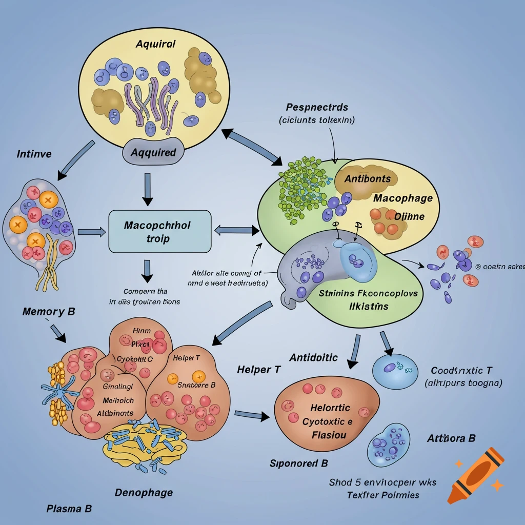 Concept map illustrating body cells fighting infection on Craiyon