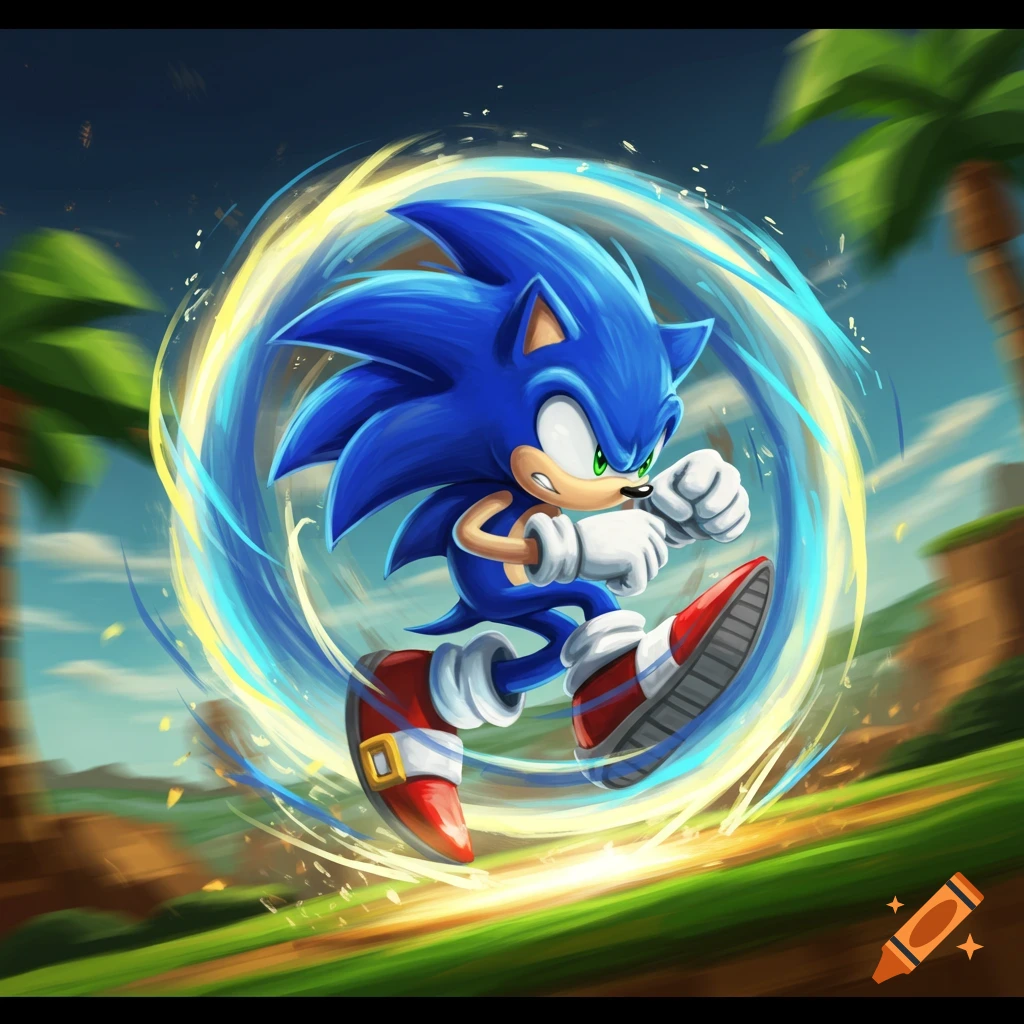 Sonic character depicted with flames on Craiyon