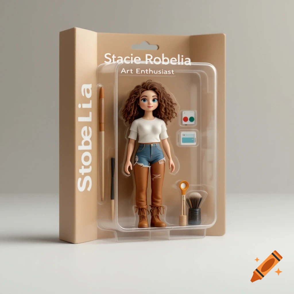 A doll figure in blister packaging labeled 'Stacie Robelia Art ...