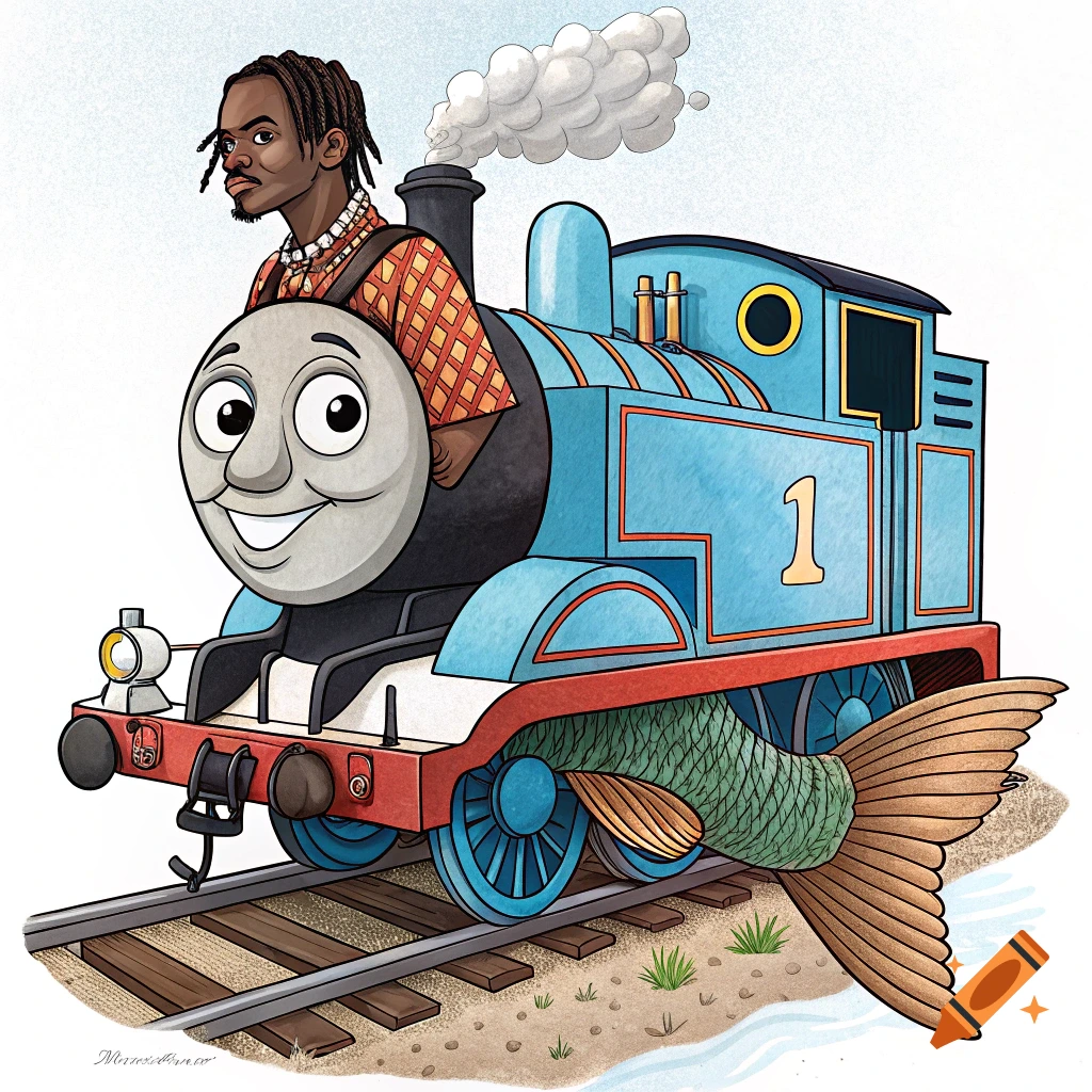 Travis Scott fish mixed with Thomas the Train on Craiyon
