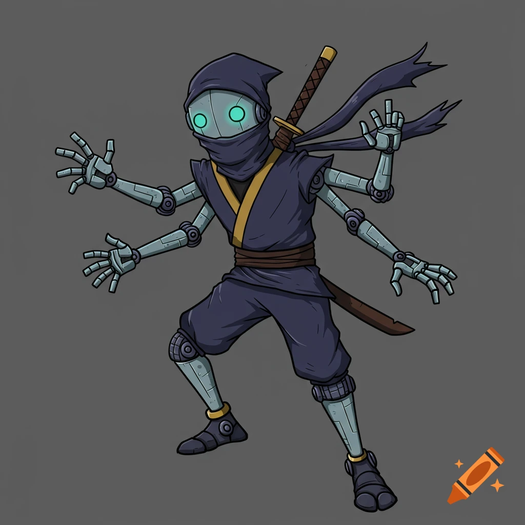 Robot ninja turning invisible in 2000s cartoon style on Craiyon