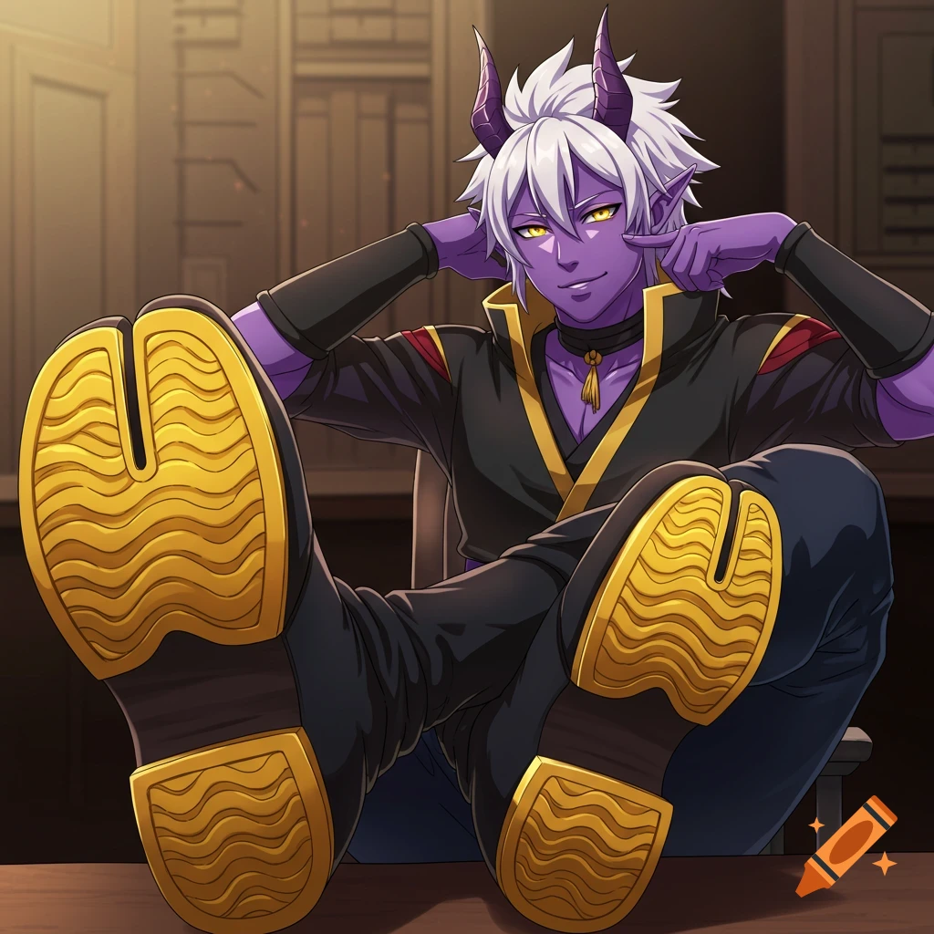 Anime tiefling thief with purple skin and glowing eyes wearing black ...