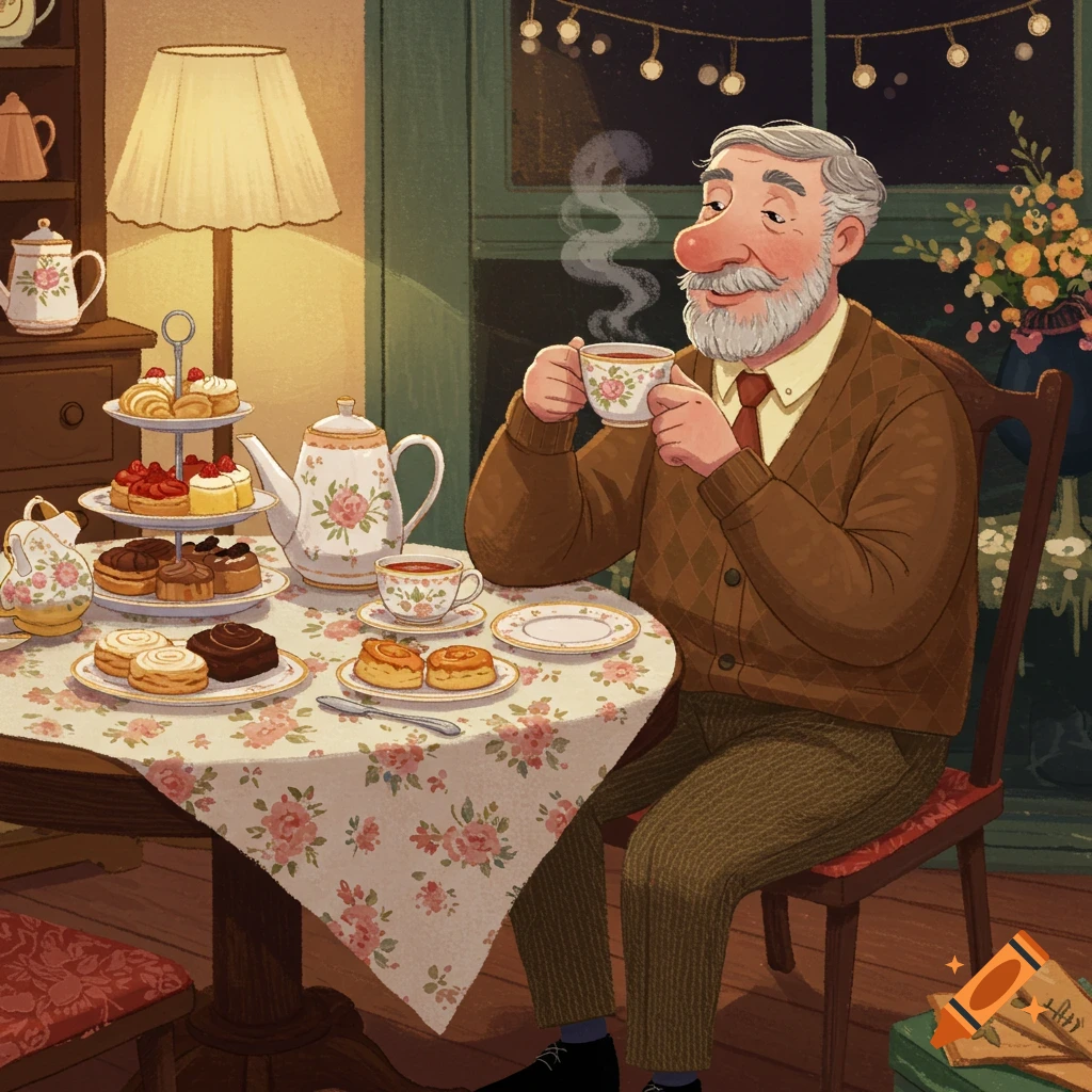 Trevor having tea on Craiyon