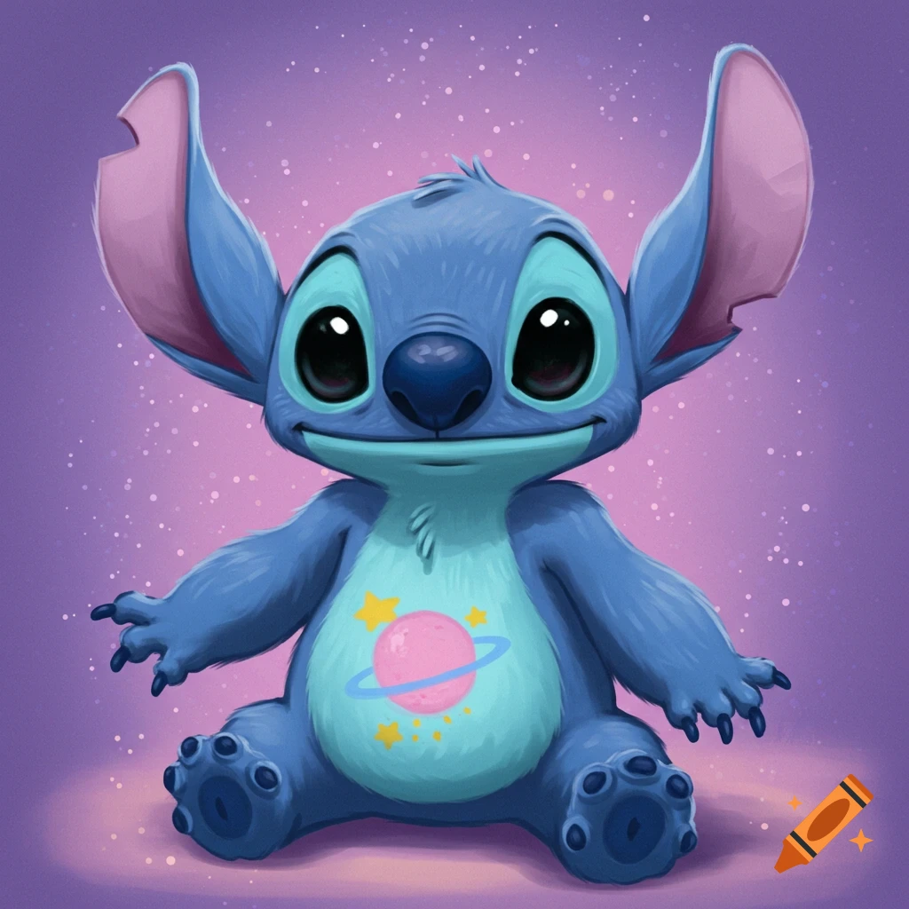 A blue cartoon character falls through space, with planets and a nebula ...