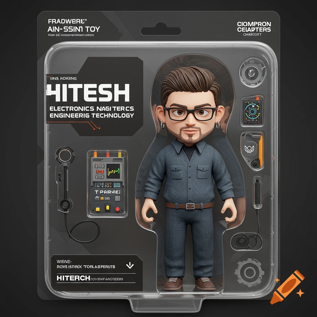 3D Hitesh action figure in blister packaging, comb-over hair, silver ...