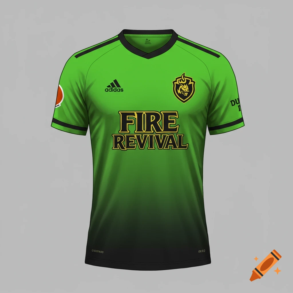 Fire Revival soccer jersey in green and black on Craiyon