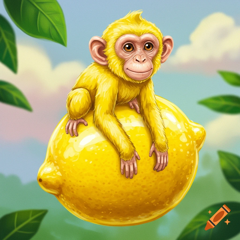 A yellow monkey sits behind a pile of bananas. on Craiyon