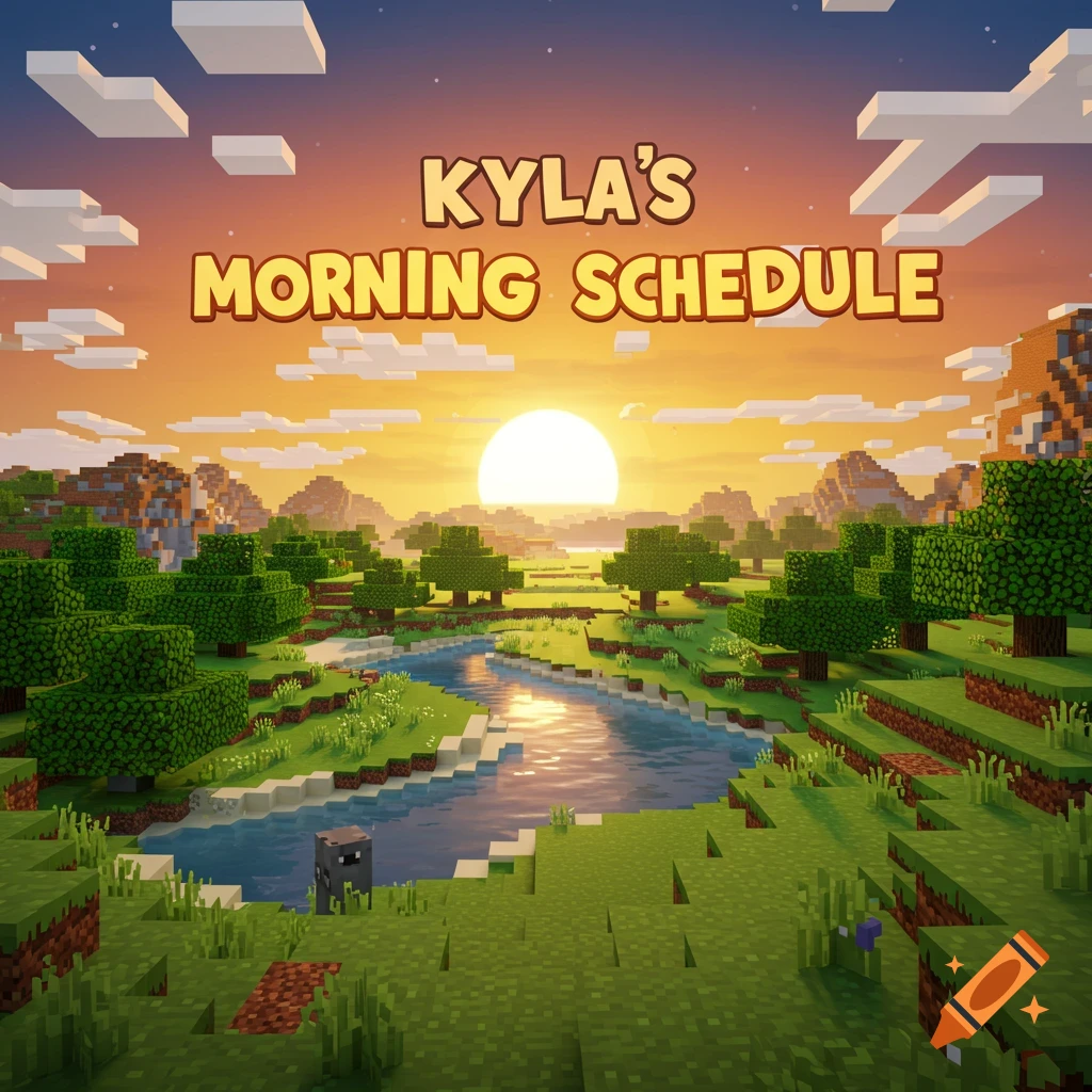 Minecraft schedule header titled "Kylas Morning Schedule" on Craiyon