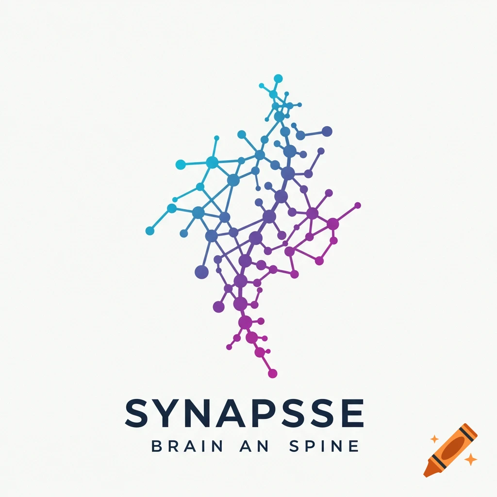 Synapse Brain and Spine logo with neural network and abstract spine on Craiyon