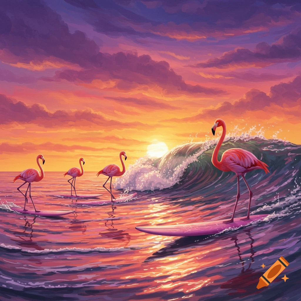 Colorful shorebird on beach at sunset with a surfer on a wave in the ...