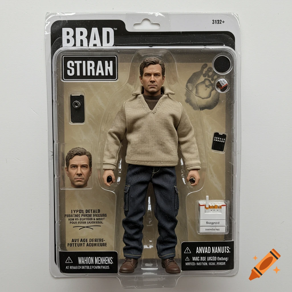 Photorealistic action figure of Brad in collectible packaging with ...